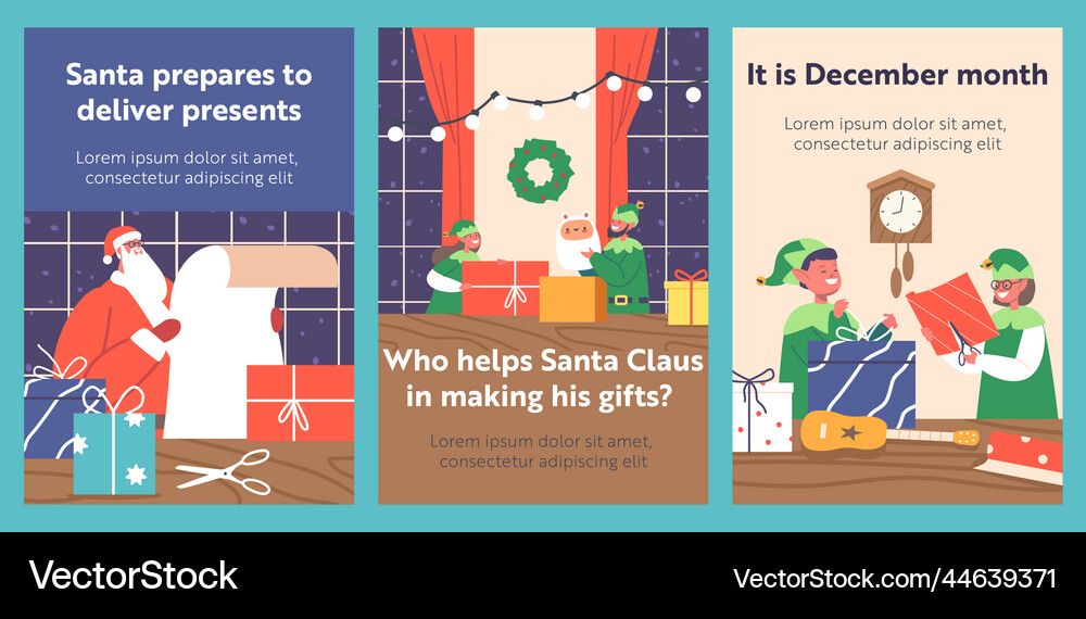 Cartoon banners with santa claus working Vector Image