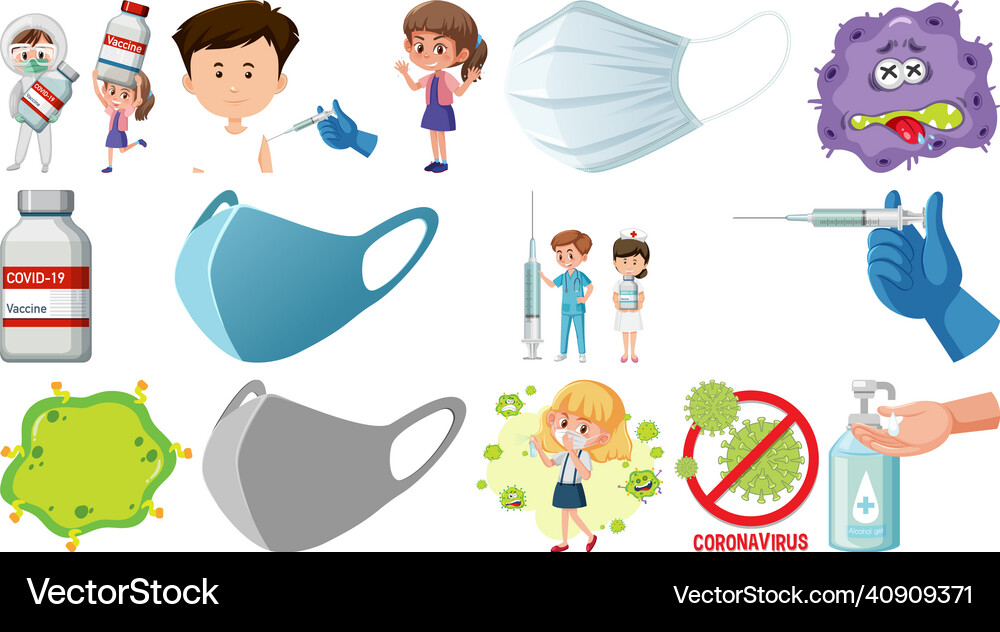 Cartoon character and coronavirus vaccination Vector Image