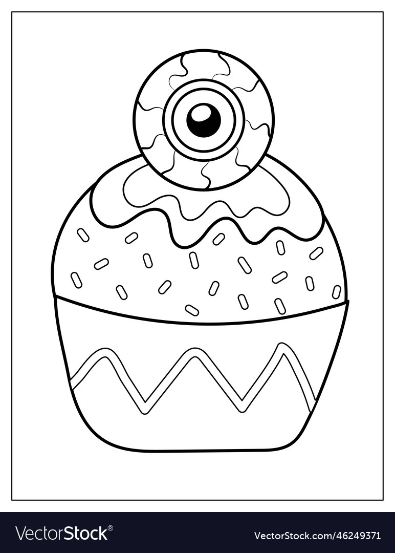 Halloween coloring page with spooky cupcake Vector Image