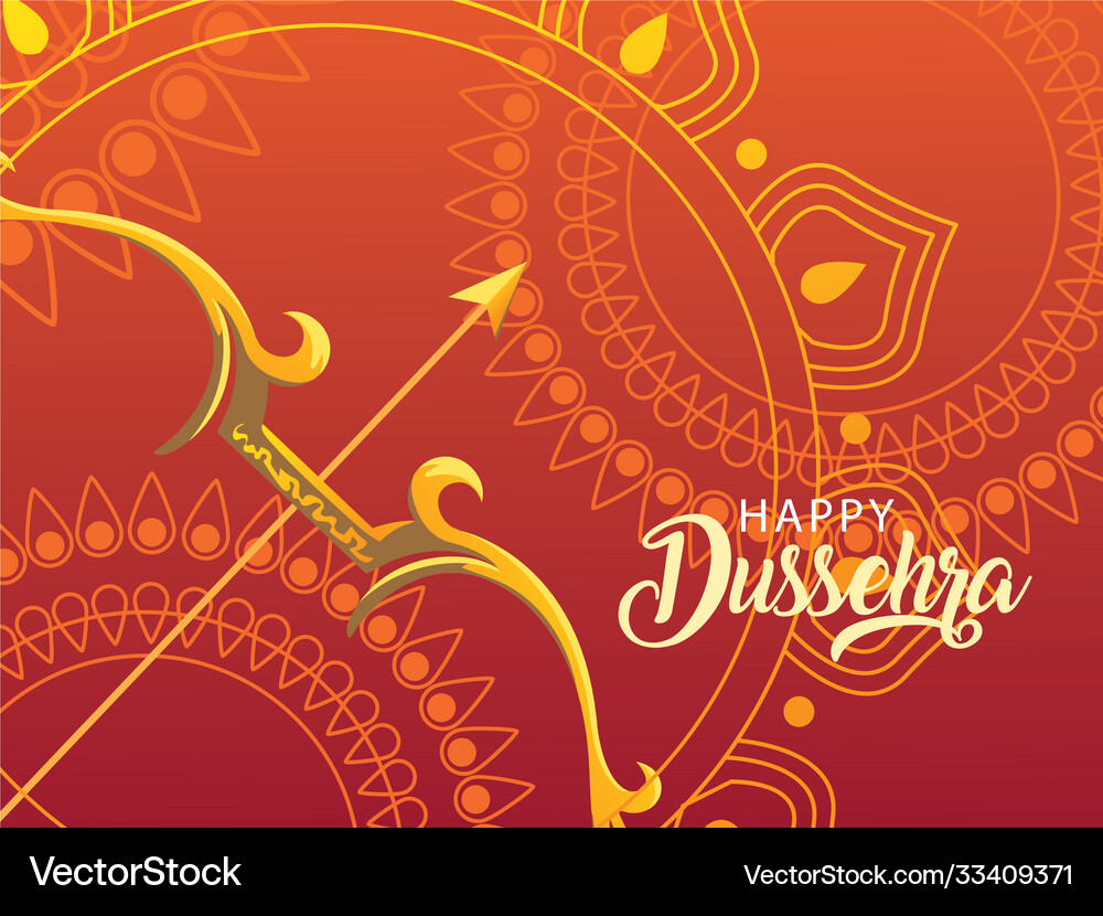 Happy dussehra label with traditional bow Vector Image
