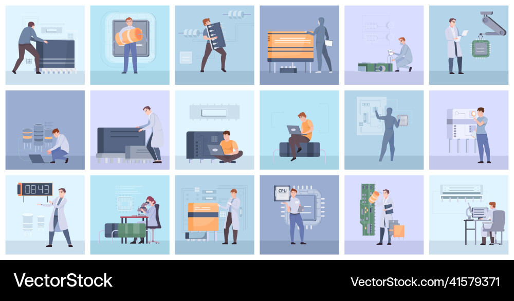 Micro chips square set Royalty Free Vector Image