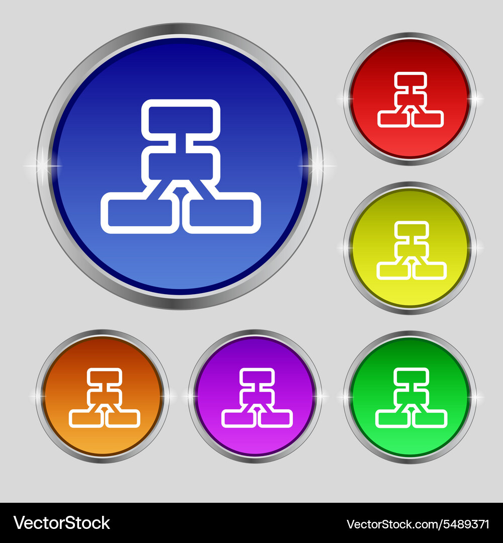 Network icon sign round symbol on bright colourful