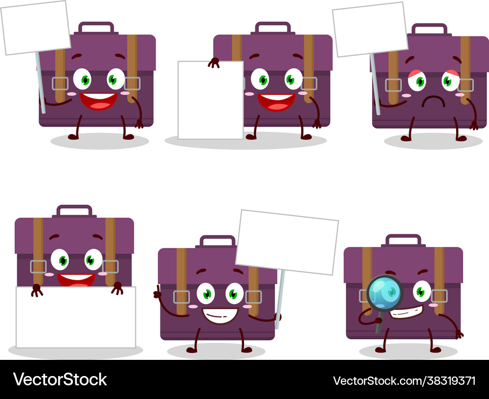 Purple suitcase cartoon character bring Royalty Free Vector
