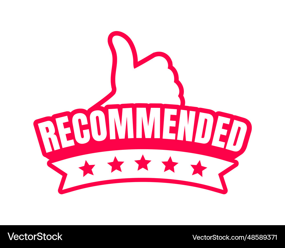 Recommended text with thumb up icon for badge Vector Image