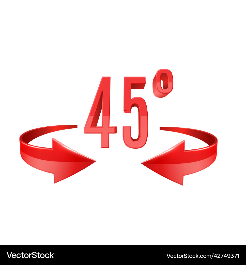 Red glossy 3d curve arrows and 45 degrees sing Vector Image