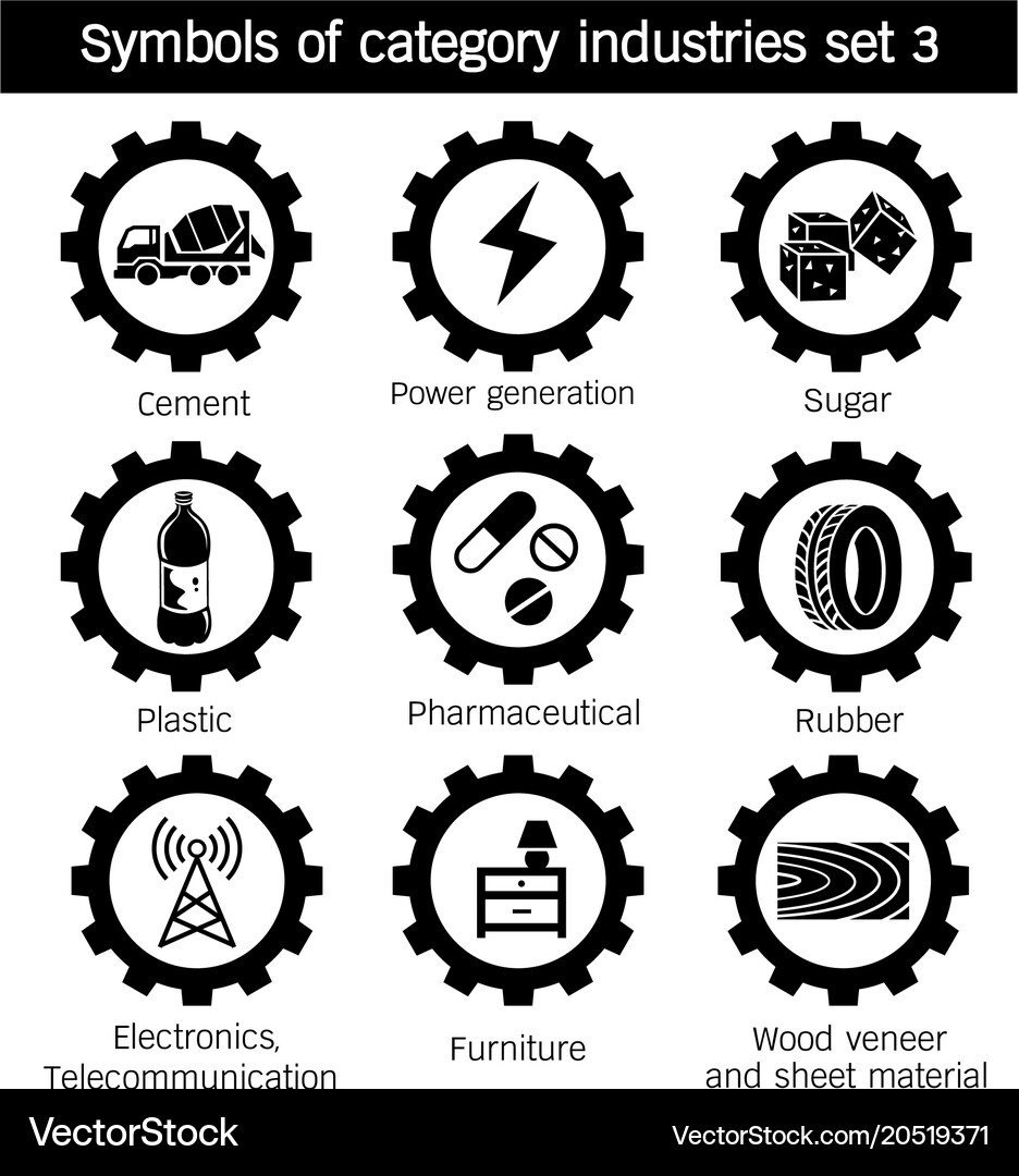 Symbols category industries set 3 Royalty Free Vector Image