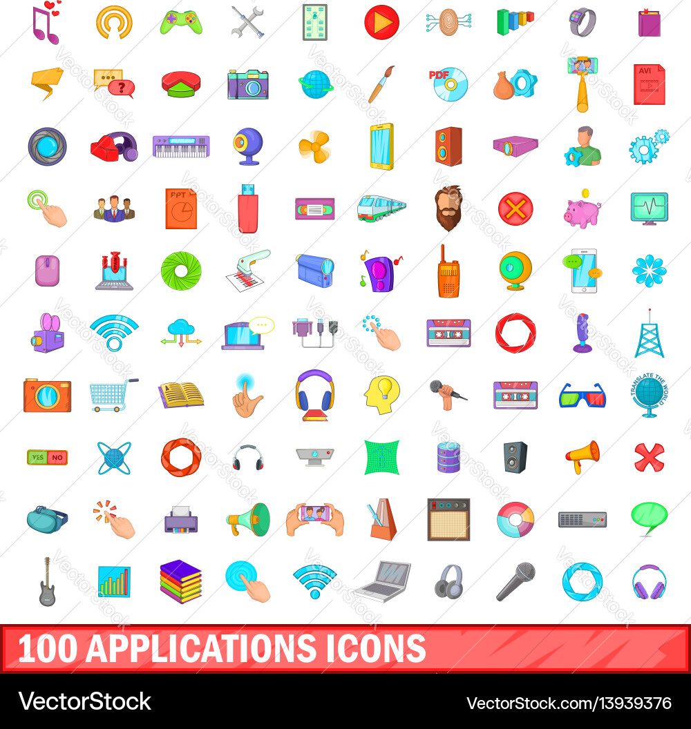 100 applications icons set cartoon style Vector Image