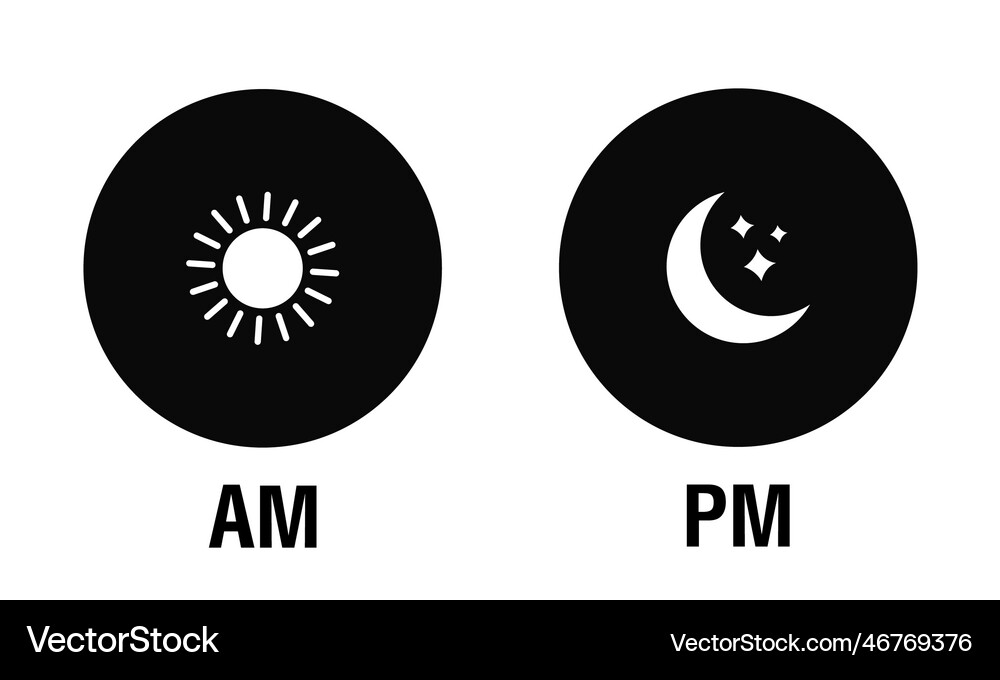 Am and pm symbol icon sun and moon Royalty Free Vector Image