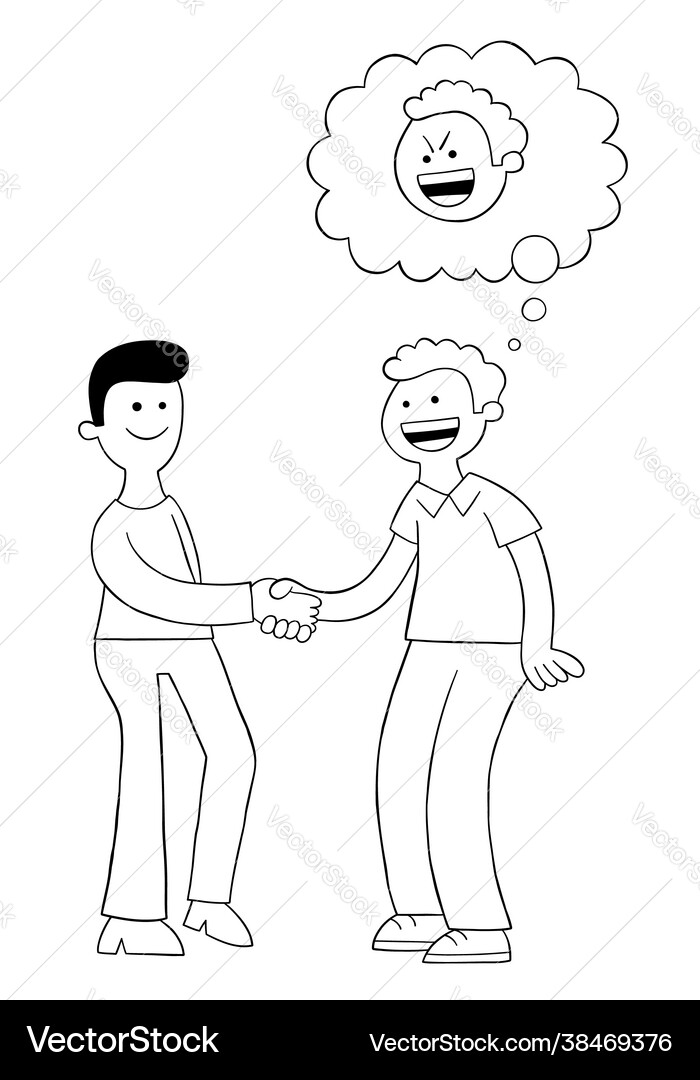 Cartoon two men shake hands and look happy Vector Image