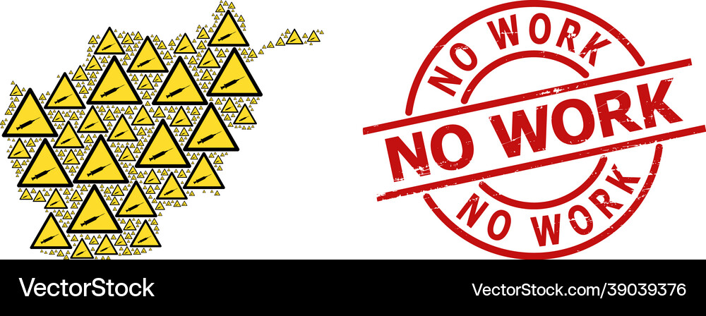 Distress no work stamp and syringe warning mosaic Vector Image