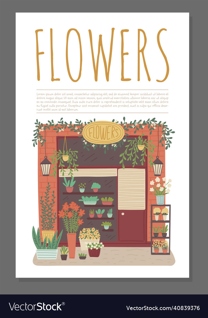 Flower shop promo card or poster template cartoon Vector Image