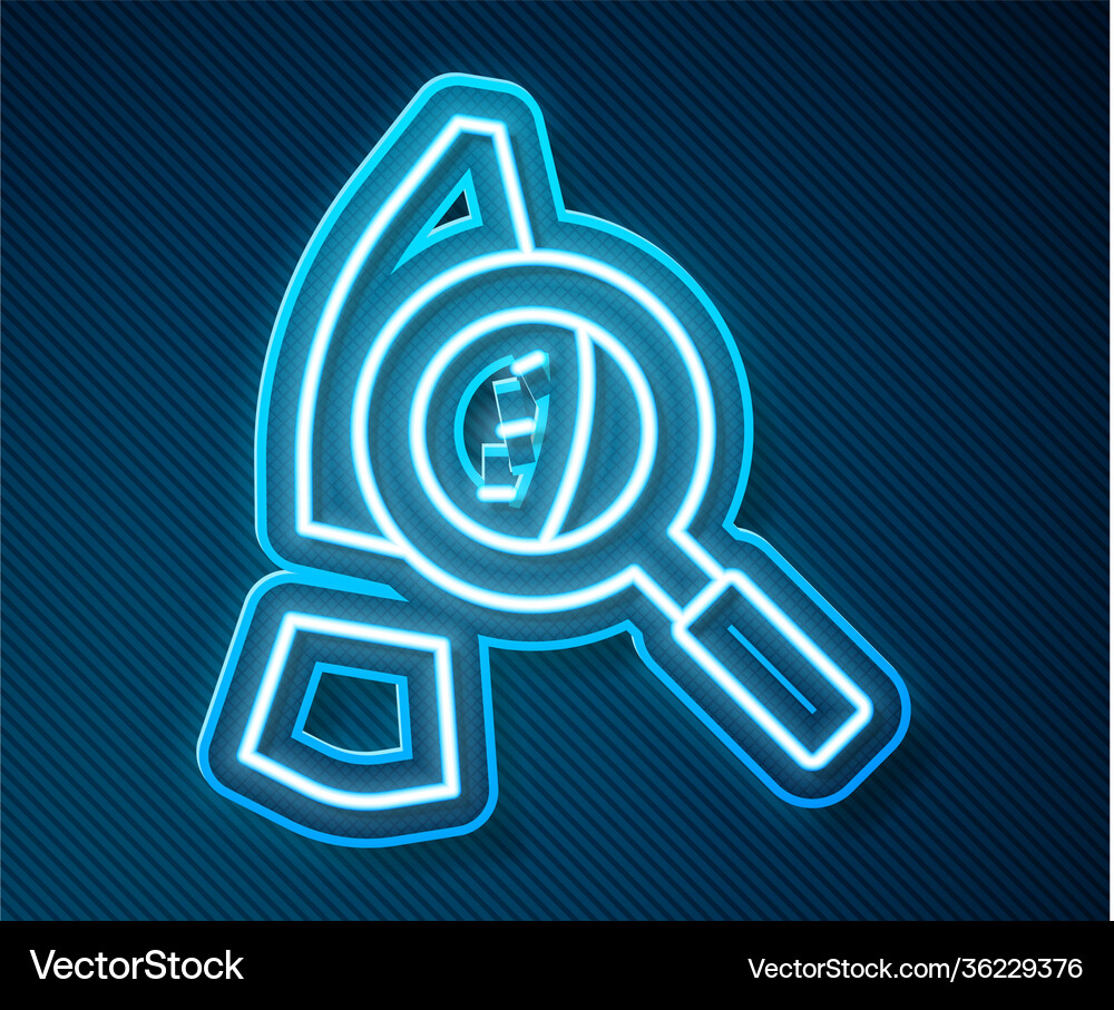 Glowing neon line magnifying glass with footsteps Vector Image