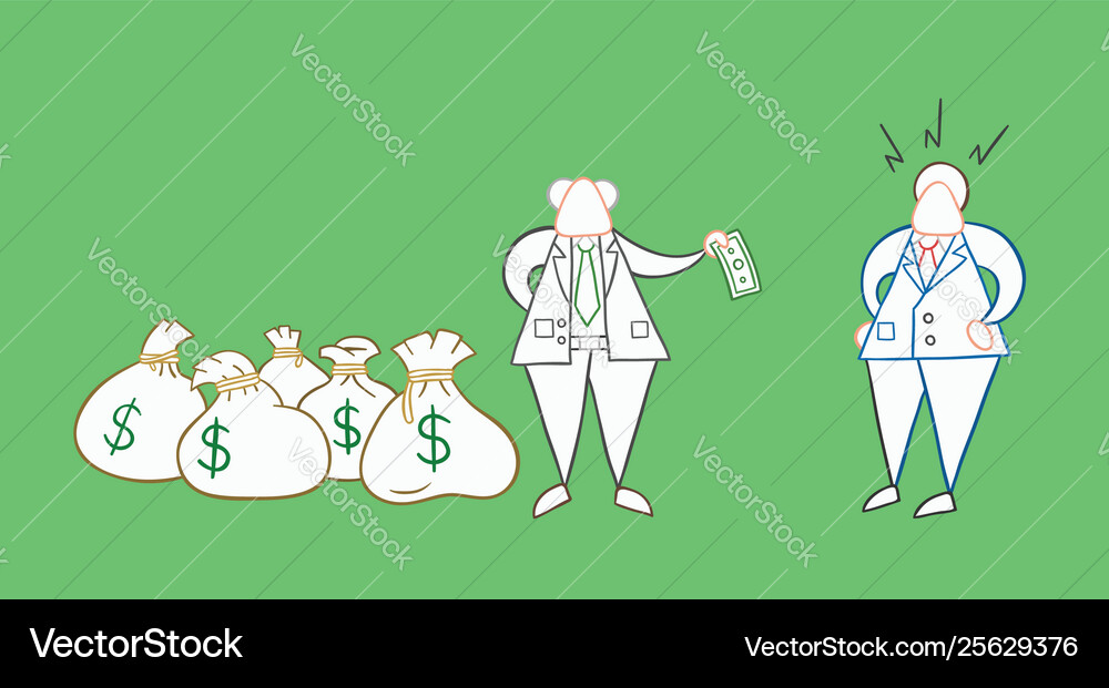 Hand-drawn boss has a lot money with sacks Vector Image