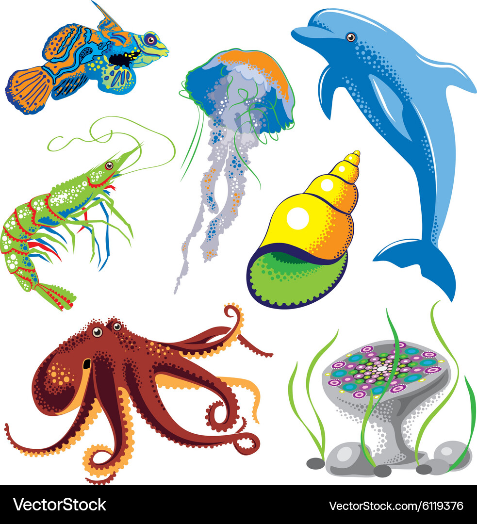 Set of sea animals Royalty Free Vector Image - VectorStock