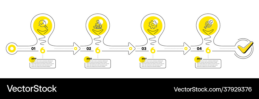 Timeline with lamp light bulbs and icons 4 steps Vector Image