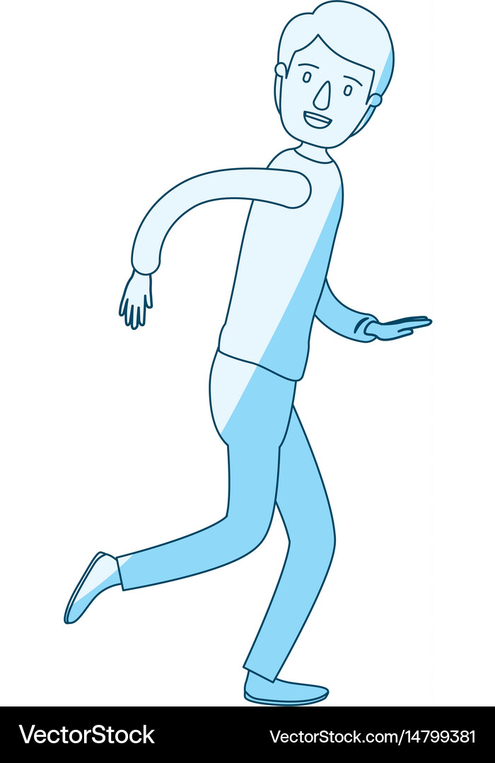 Blue silhouette shading cartoon full body guy Vector Image