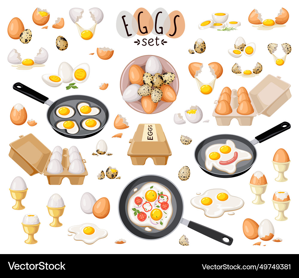Cooking eggs color icon big set isolated on white Vector Image