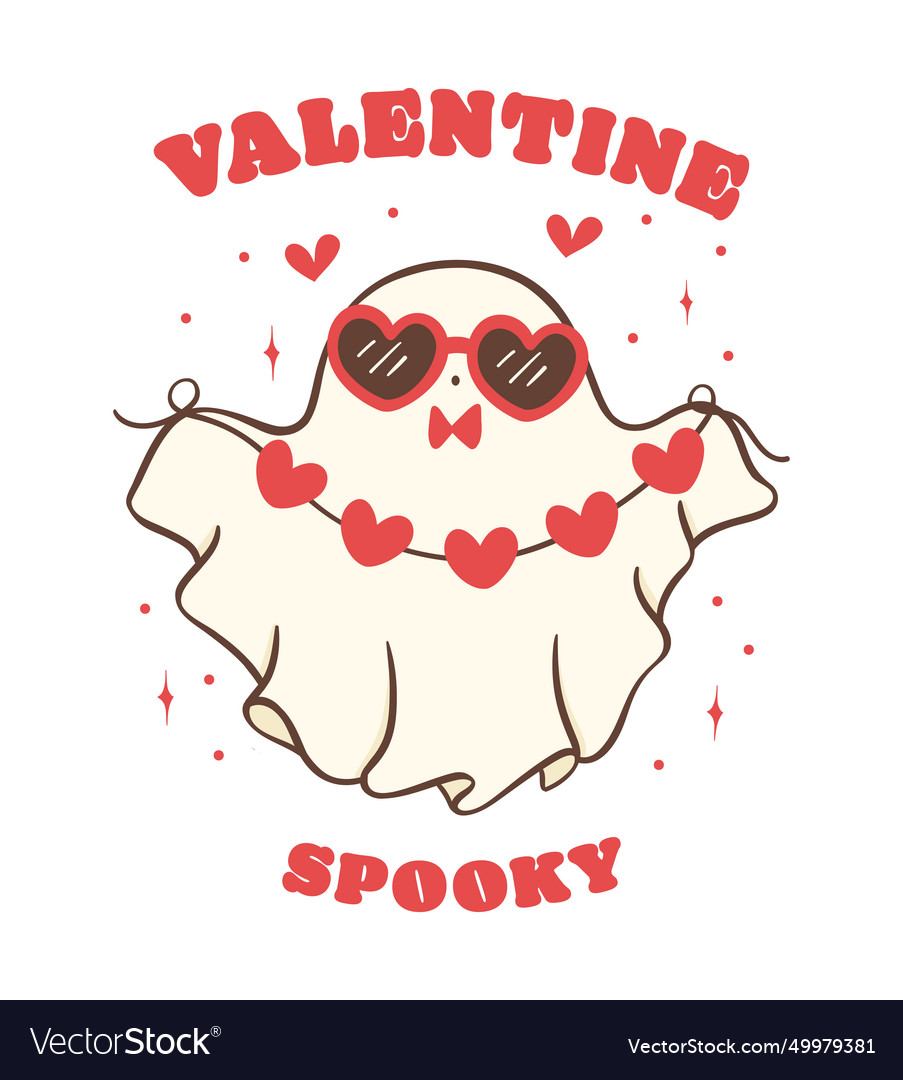 Cute retro valentine ghost spooky love Royalty Free Vector