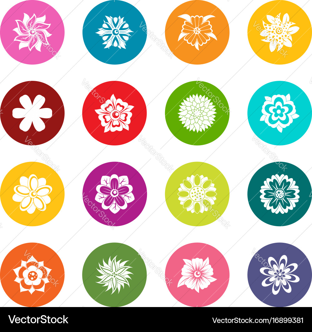 Different flowers icons many colors set Royalty Free Vector