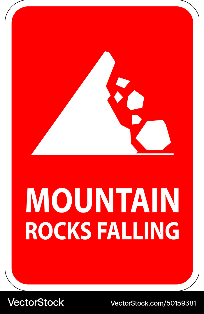 Road warning sign mountain rocks falling symbol Vector Image