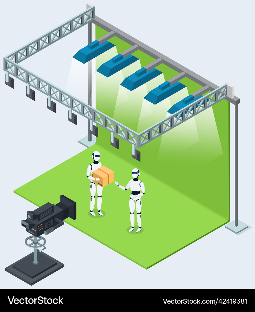 Shooting scene with robots for movie about future Vector Image