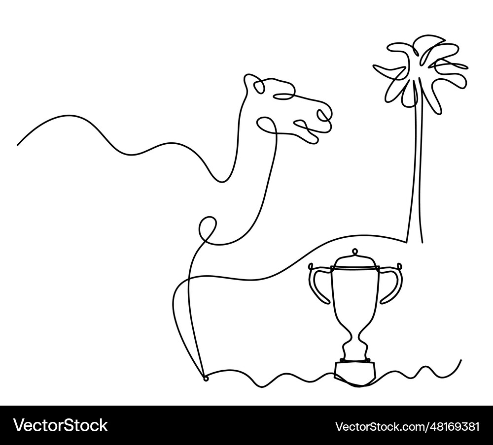 Silhouette of abstract camel with trophy as line Vector Image