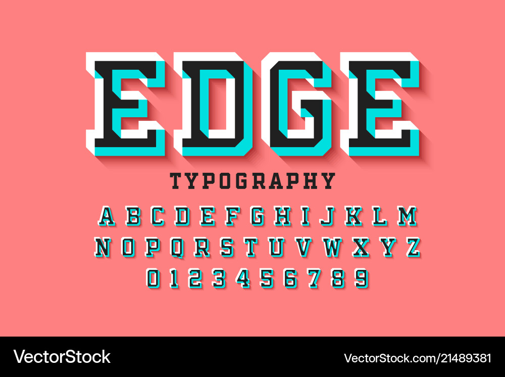 Stylized colorful 3d font edge alphabet letters Vector Image