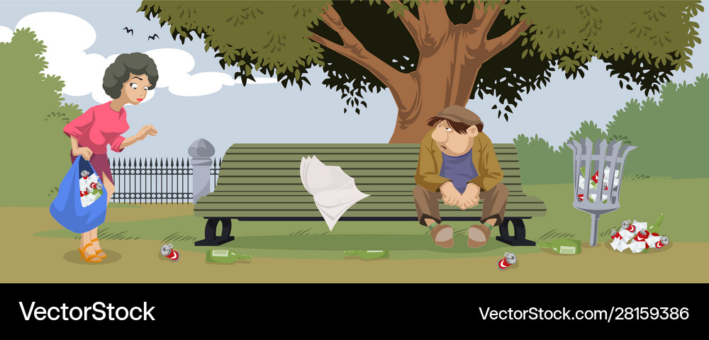 Funny people cleaning in park Royalty Free Vector Image