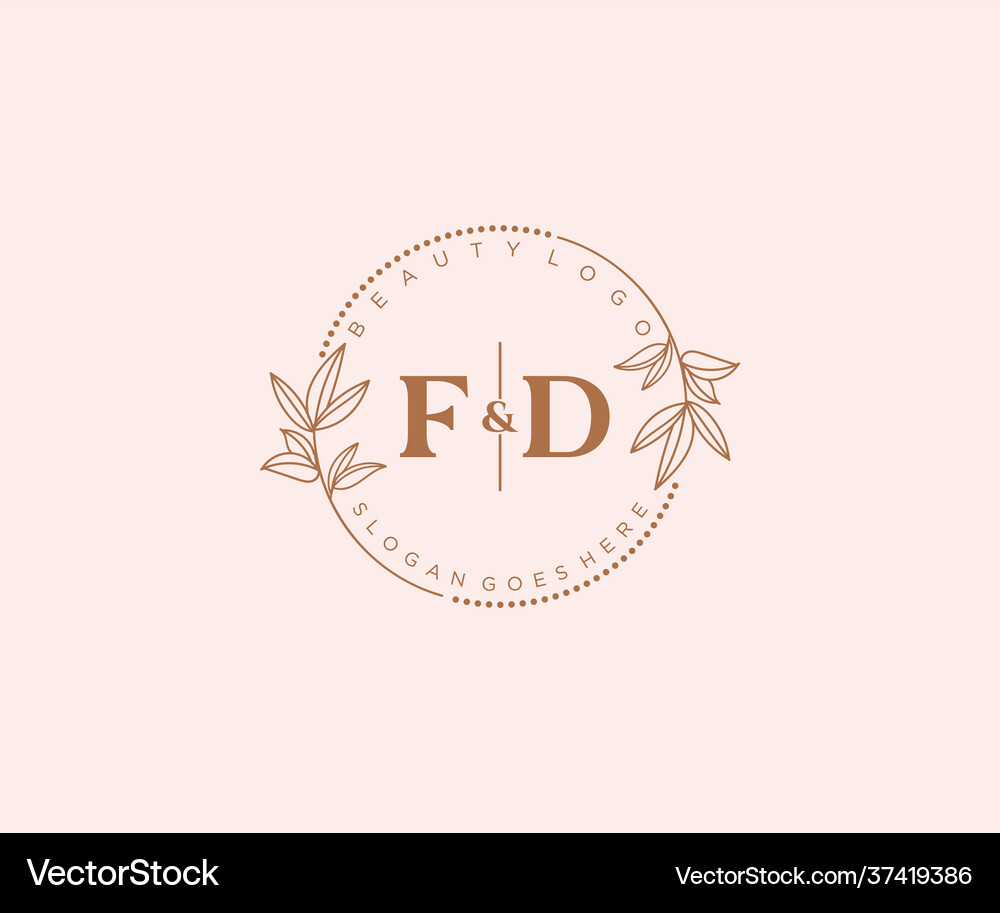 Initial fd letters beautiful floral feminine Vector Image