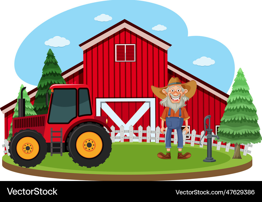 Old farmer in the farm scene Royalty Free Vector Image