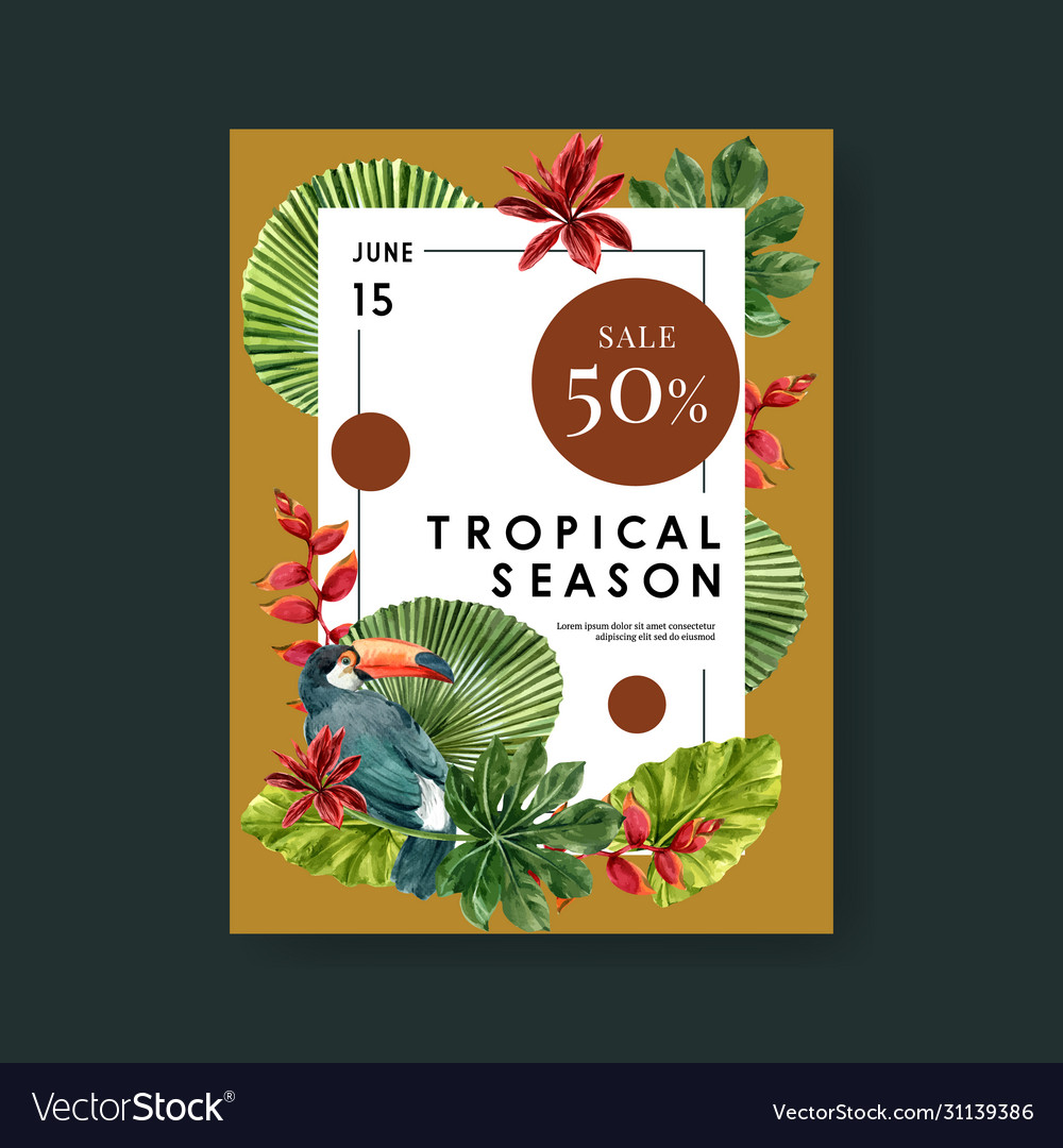 Tropical-themed poster design with toucan and Vector Image