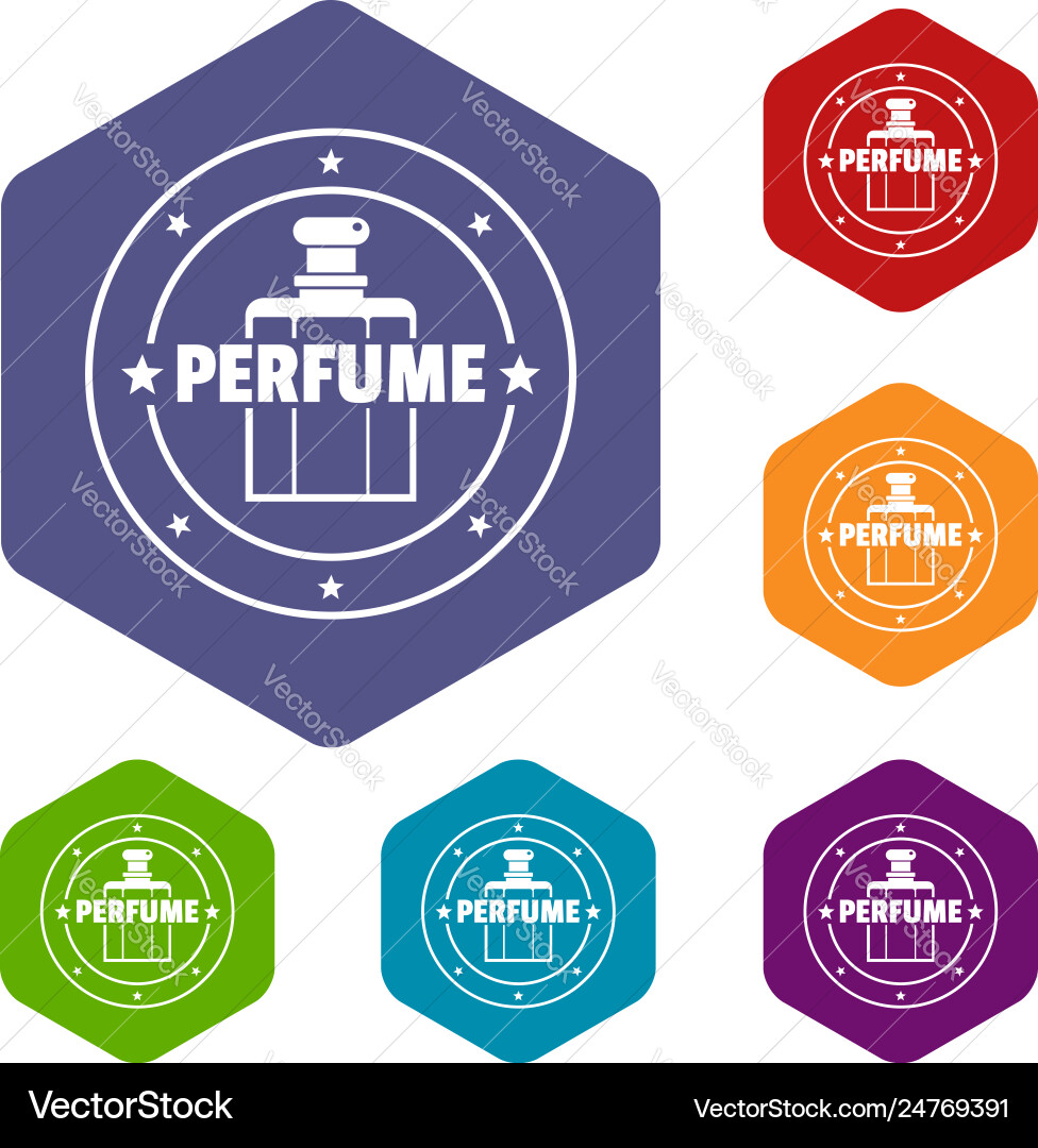 Aroma bottle icons hexahedron Royalty Free Vector Image