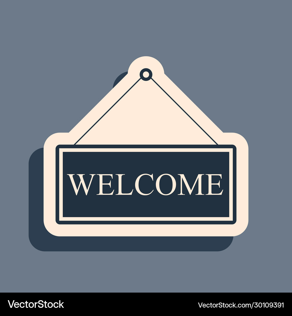 Black hanging sign with text welcome icon isolated