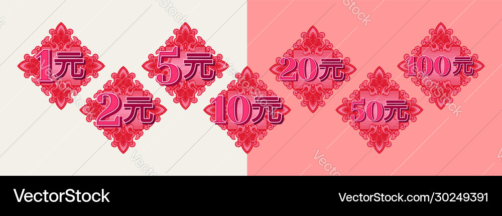 Decor element and yuan sign from 1 to 100 Vector Image
