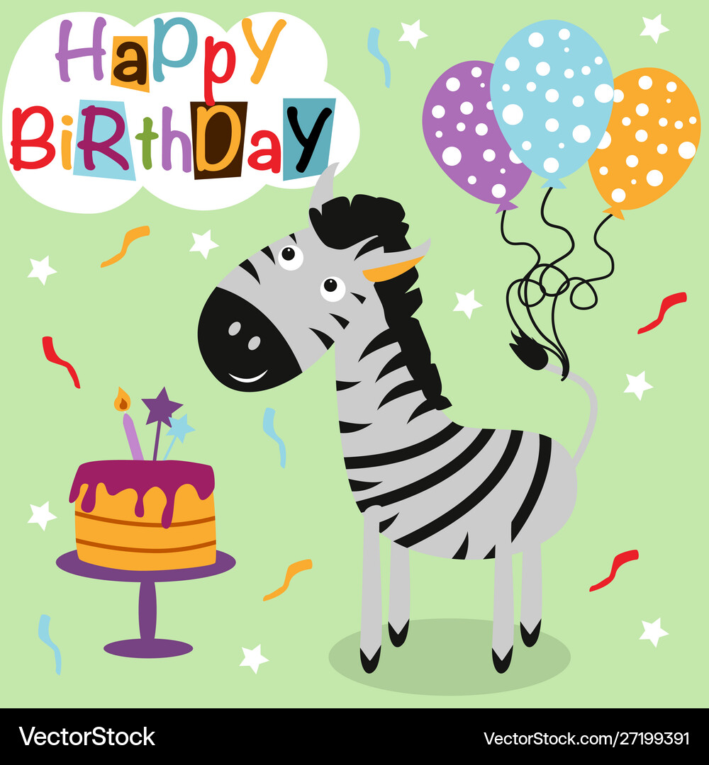 Happy birthday poster with zebra Royalty Free Vector Image