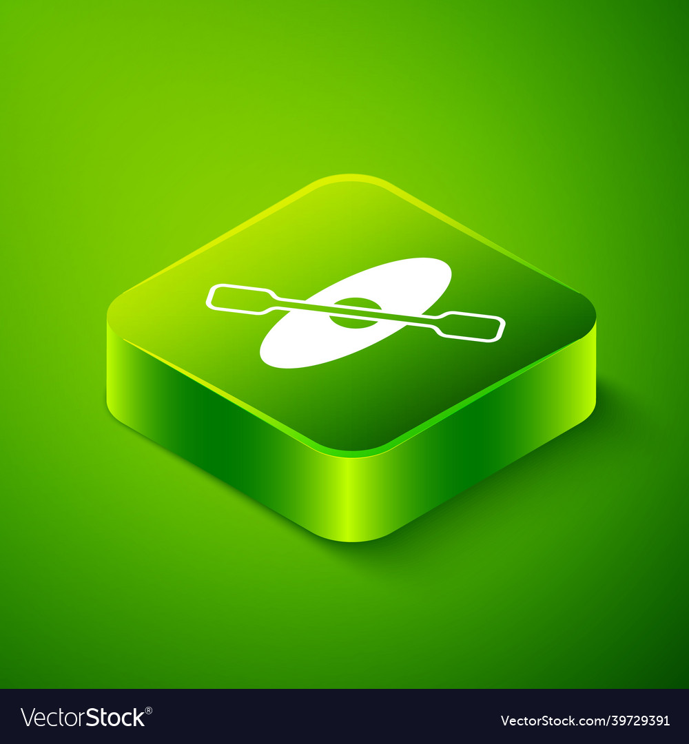 Isometric Kayak And Paddle Icon Isolated On Green Vector Image 