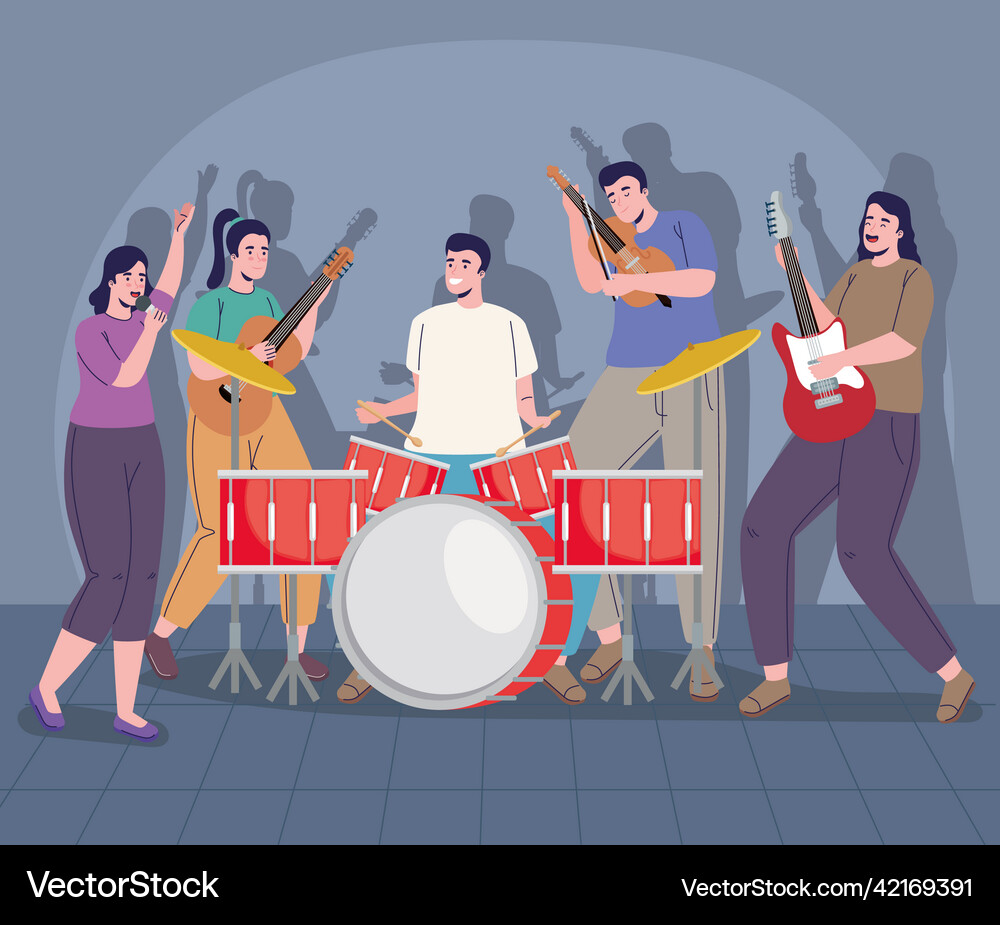 Music concert five musicians Royalty Free Vector Image