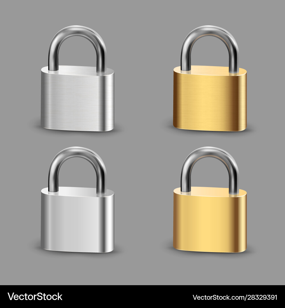 Padlock icon set closed padlocks metal gold Vector Image