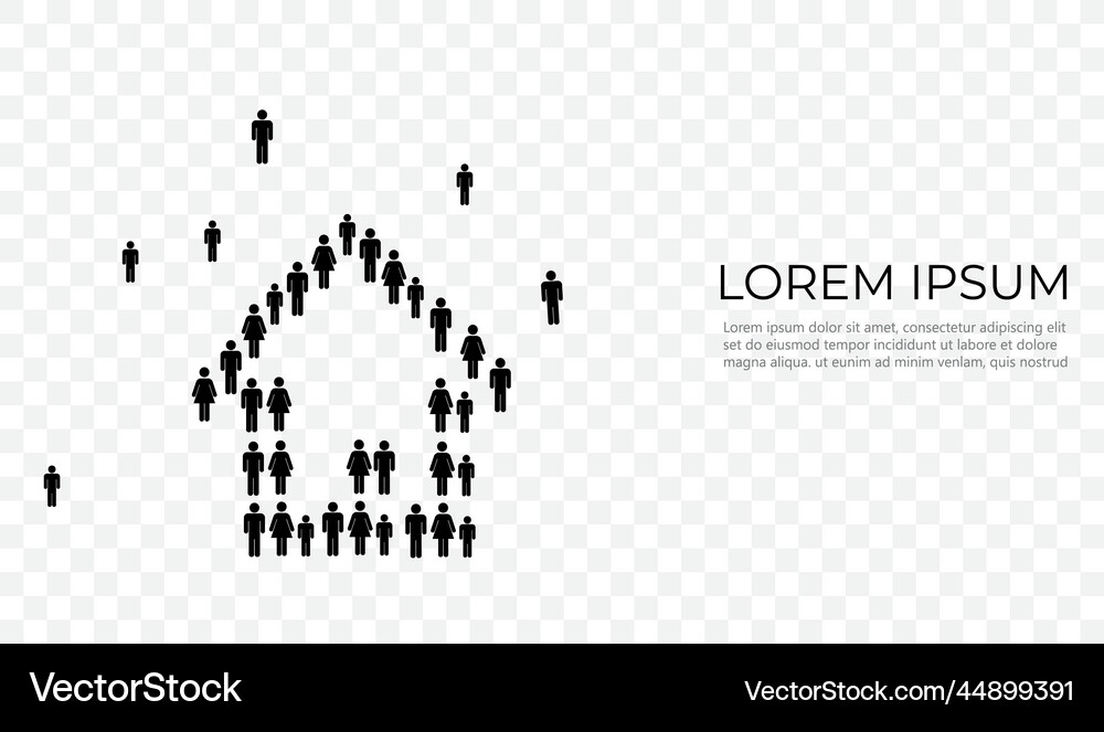 People crowd gathering in home icon shape social Vector Image