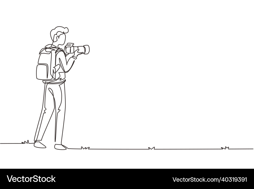 Single continuous line drawing young male tourist Vector Image