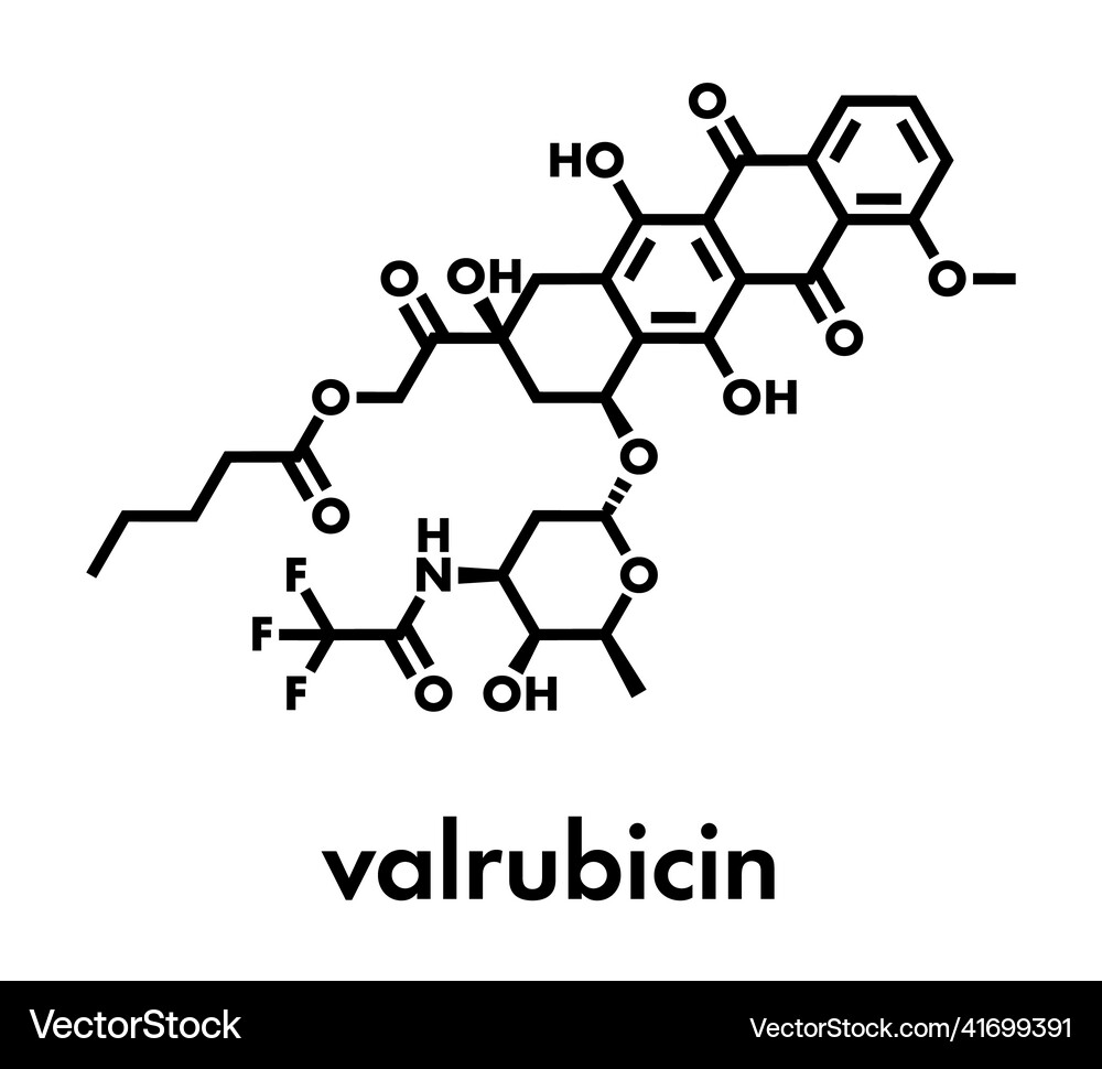 Valrubicin bladder cancer drug molecule skeletal Vector Image