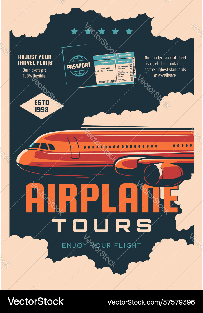 Airline services airplane tours poster Royalty Free Vector