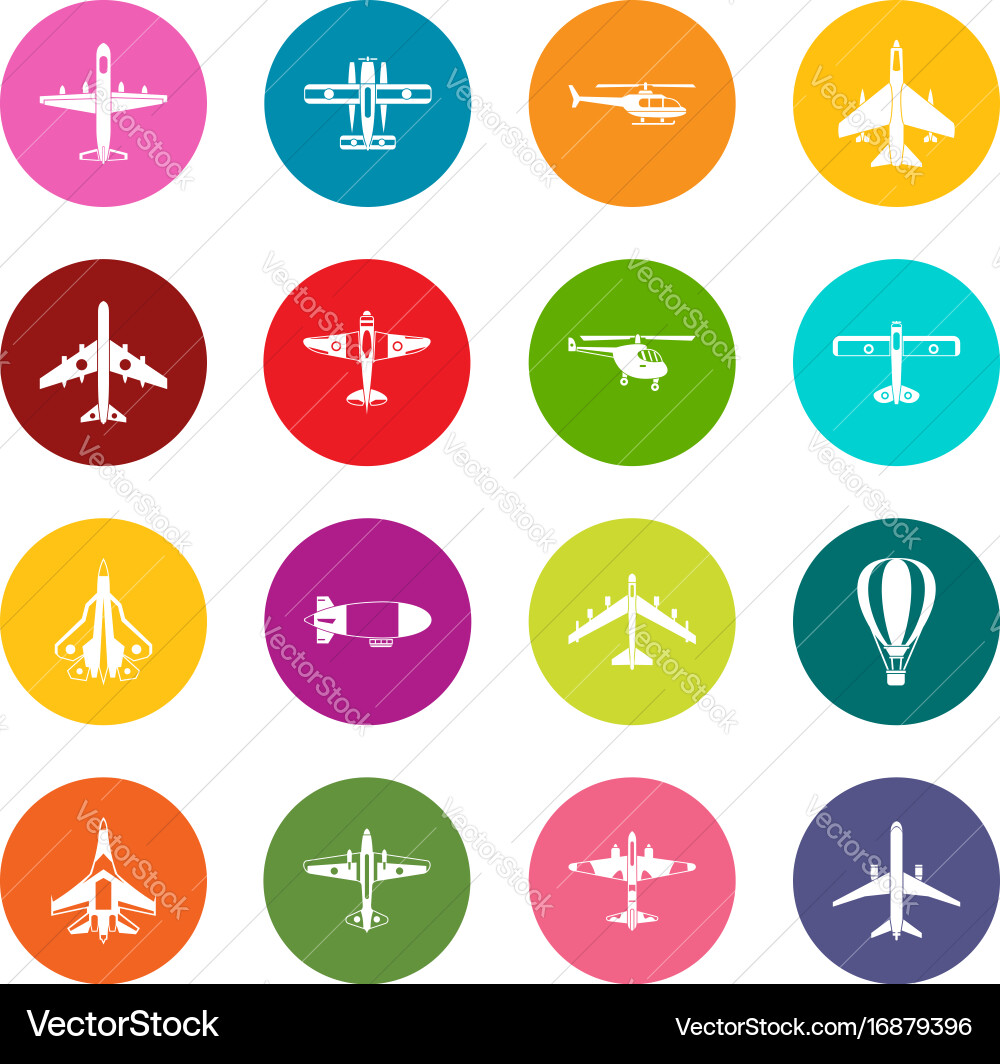Aviation icons many colors set Royalty Free Vector Image