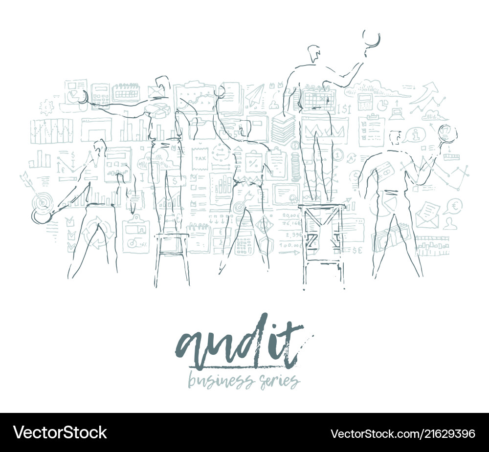 Business concept auditing man audit sketch wall Vector Image