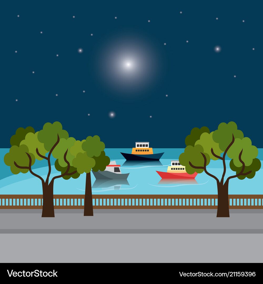 City dock with boats scene Royalty Free Vector Image
