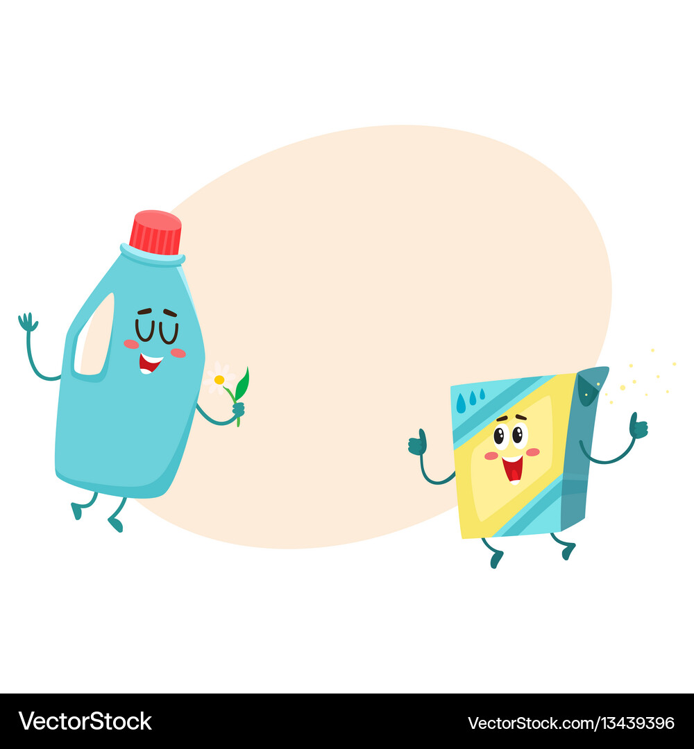 Funny detergent bottle and washing powder Vector Image