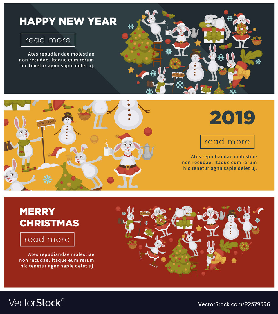 Happy new year 2019 web pages with text sample Vector Image