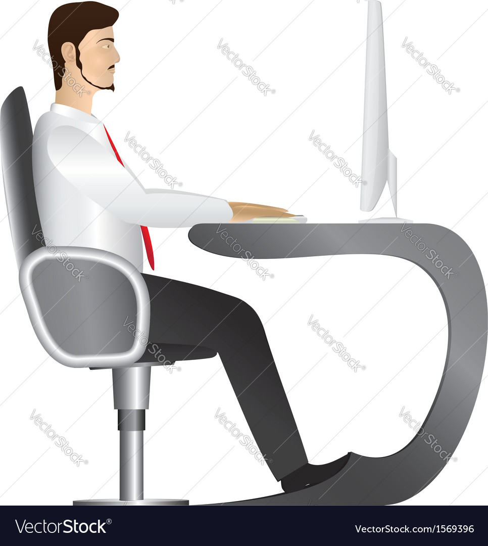 Man working at computer Royalty Free Vector Image