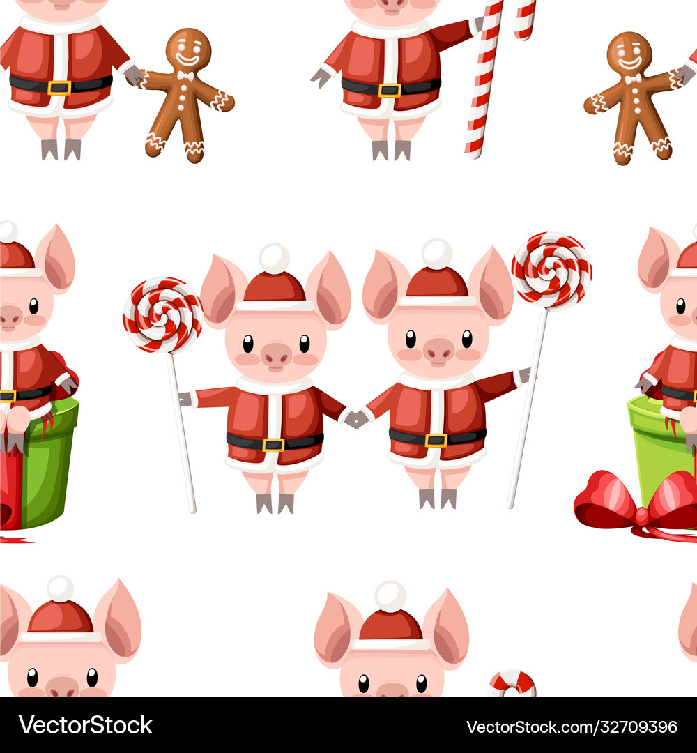 Seamless pattern cute pigs in christmas santa Vector Image