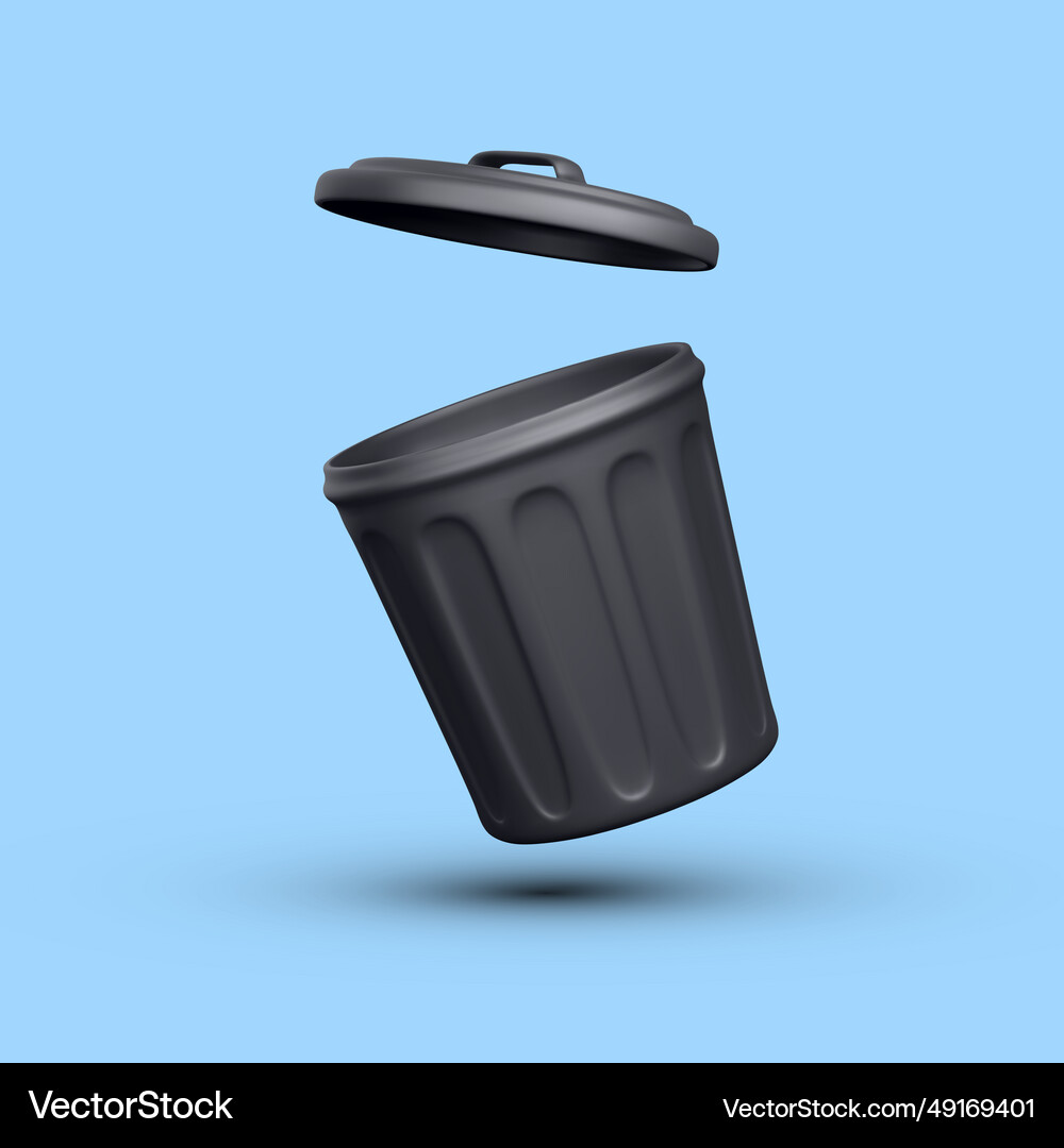 3d realistic black open trash can isolated Vector Image